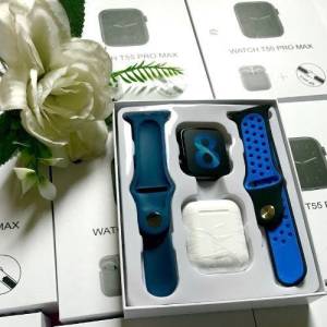 Smart Watch T55 pro max 7 with Silicon strap And Airpod, Earpod, Blue ...